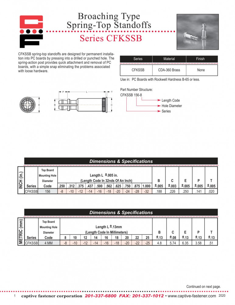 CFKSSB spring-top standoff technical document, page 1