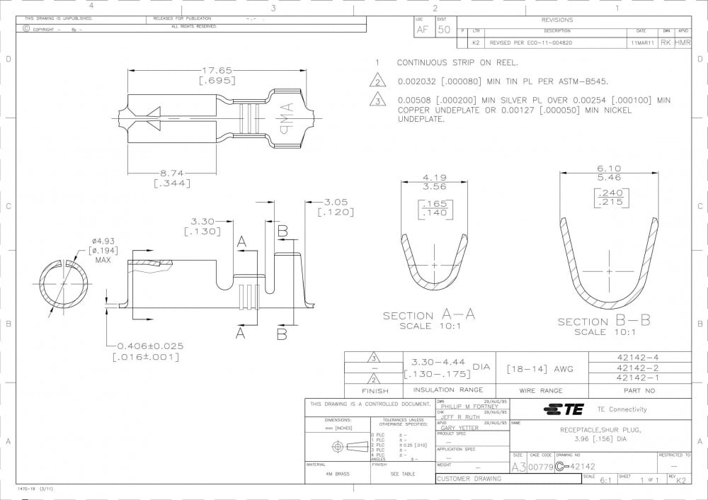 TE Connectivity 42142-1 controlled drawing preview