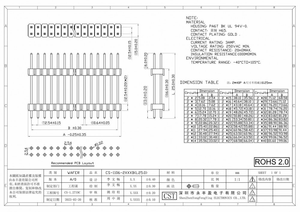 CST CS-1106-2*8B(L25.0)PA6T technical drawing page 1