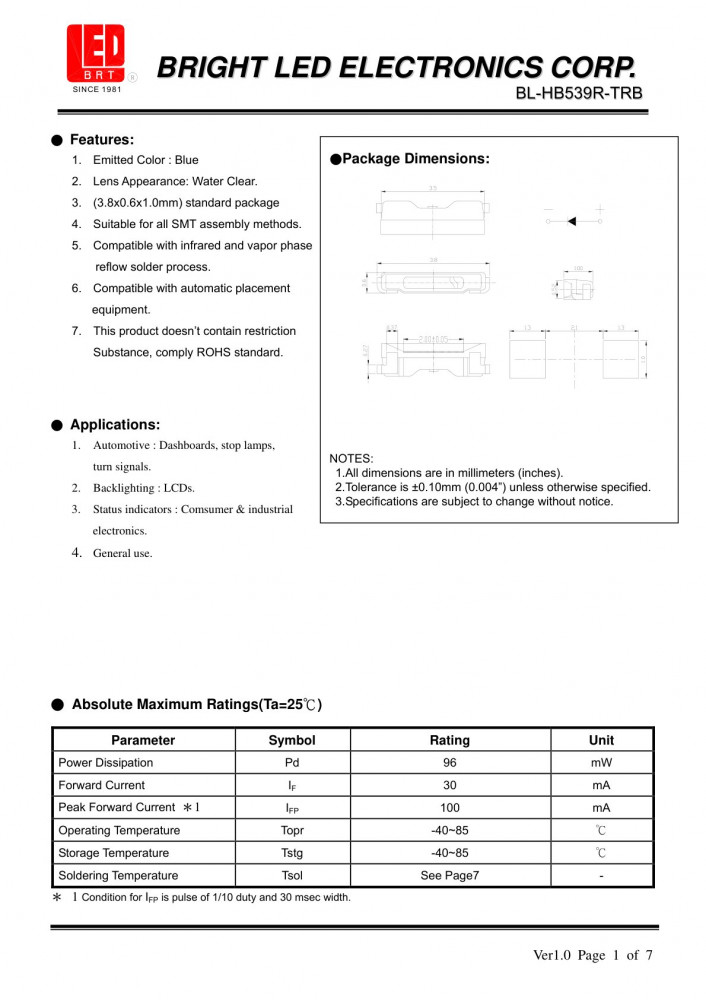 BL-HB539R-TRB datasheet page 1