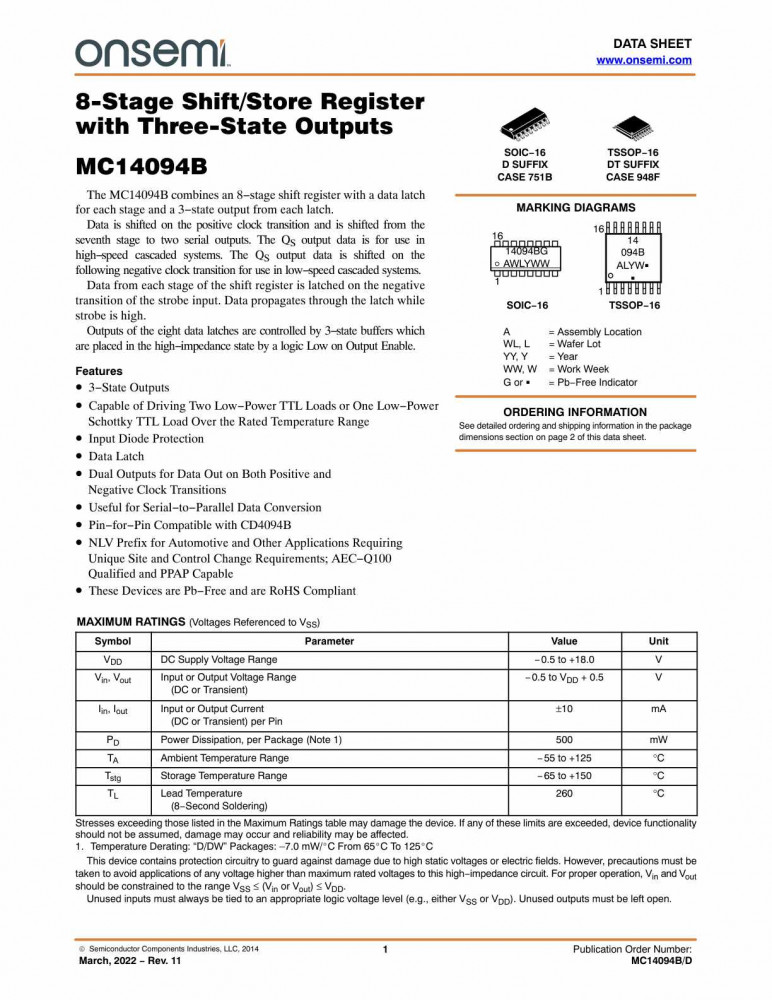 MC14094B technical document page 1