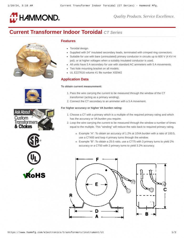 Hammond CT Series technical document page 1