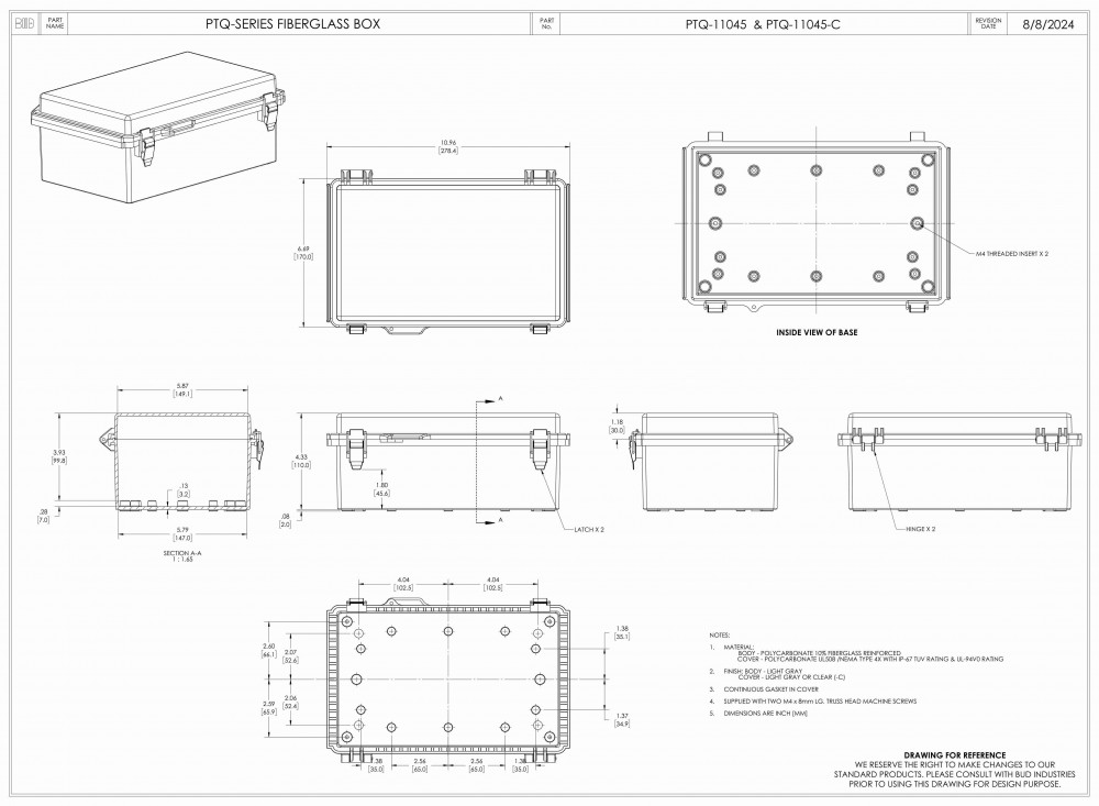 Bud Industries PTQ-11045 product drawing