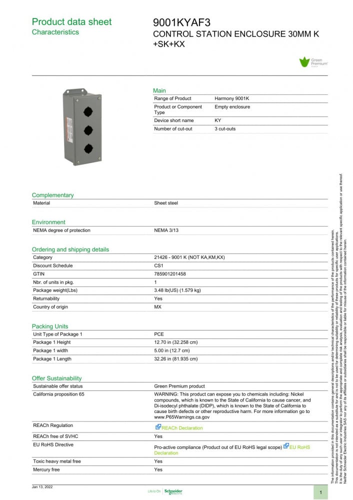 9001KYAF3 technical document page 1