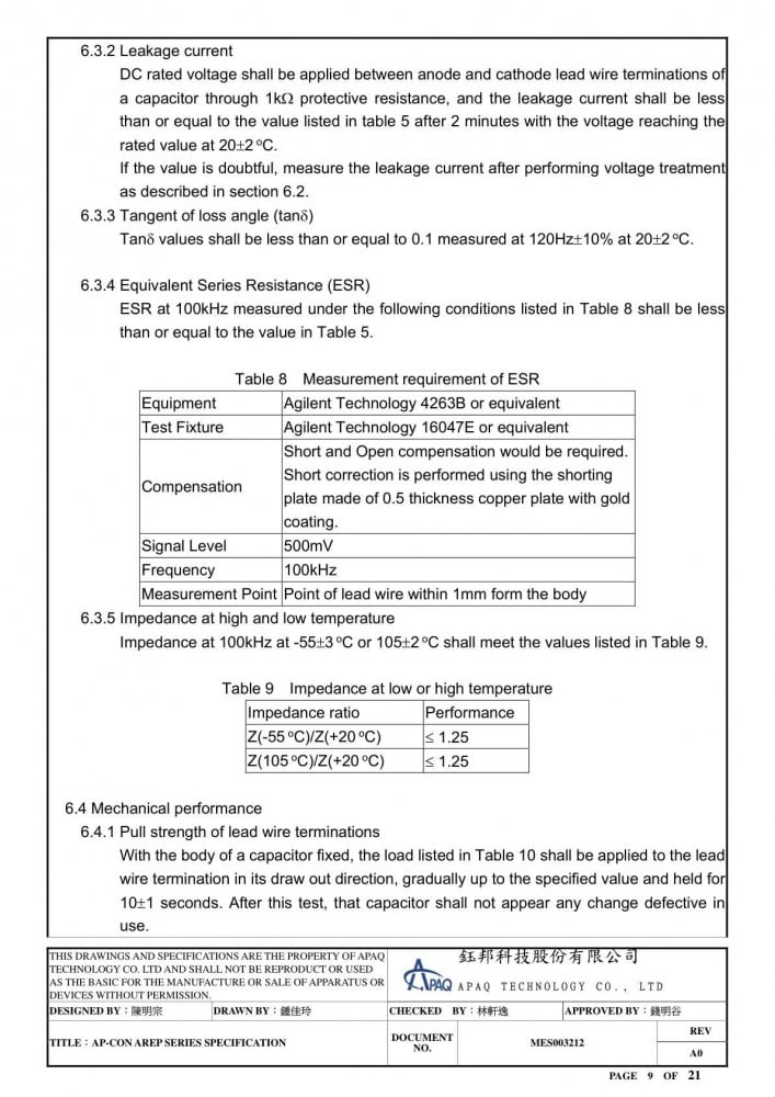 APAQ AREP mechanical performance page 9