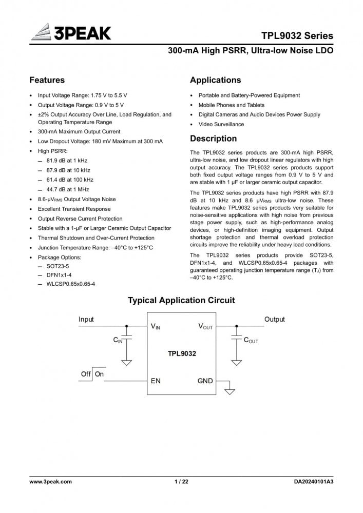 TPL9032 datasheet page 1