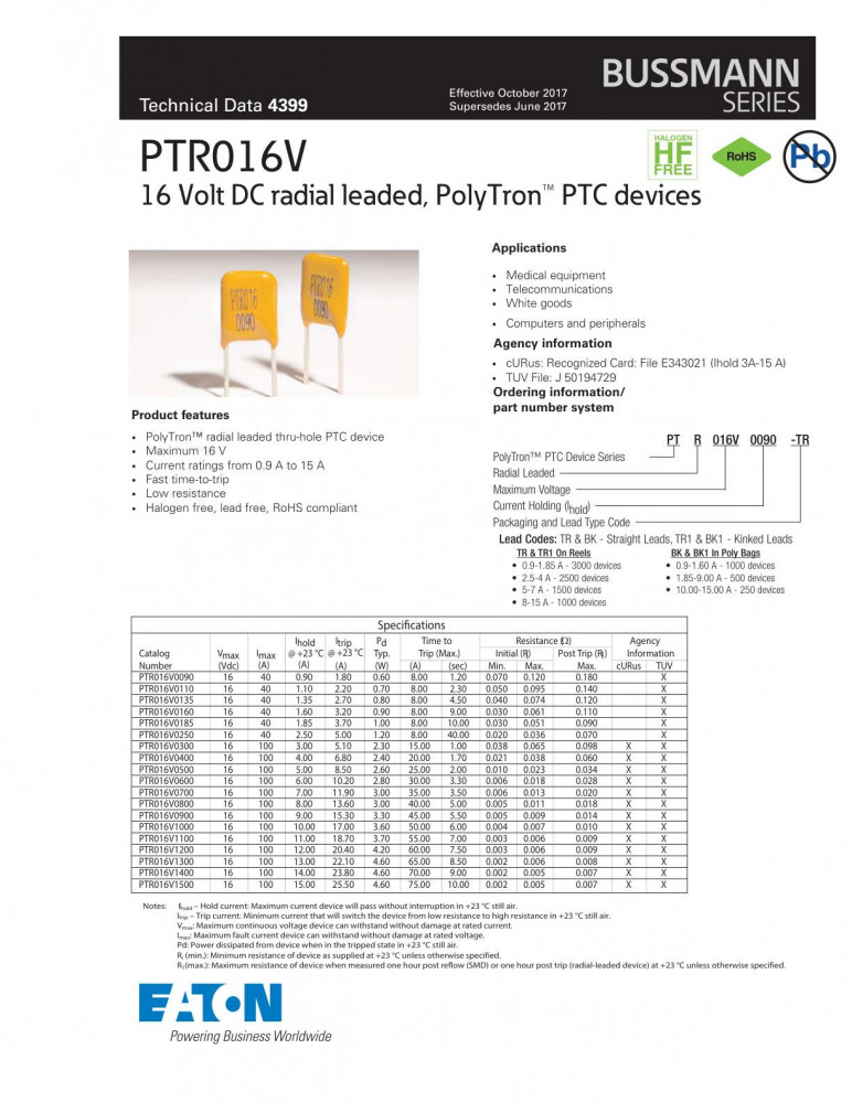 EATON PTR016V0500-TR datasheet page 1