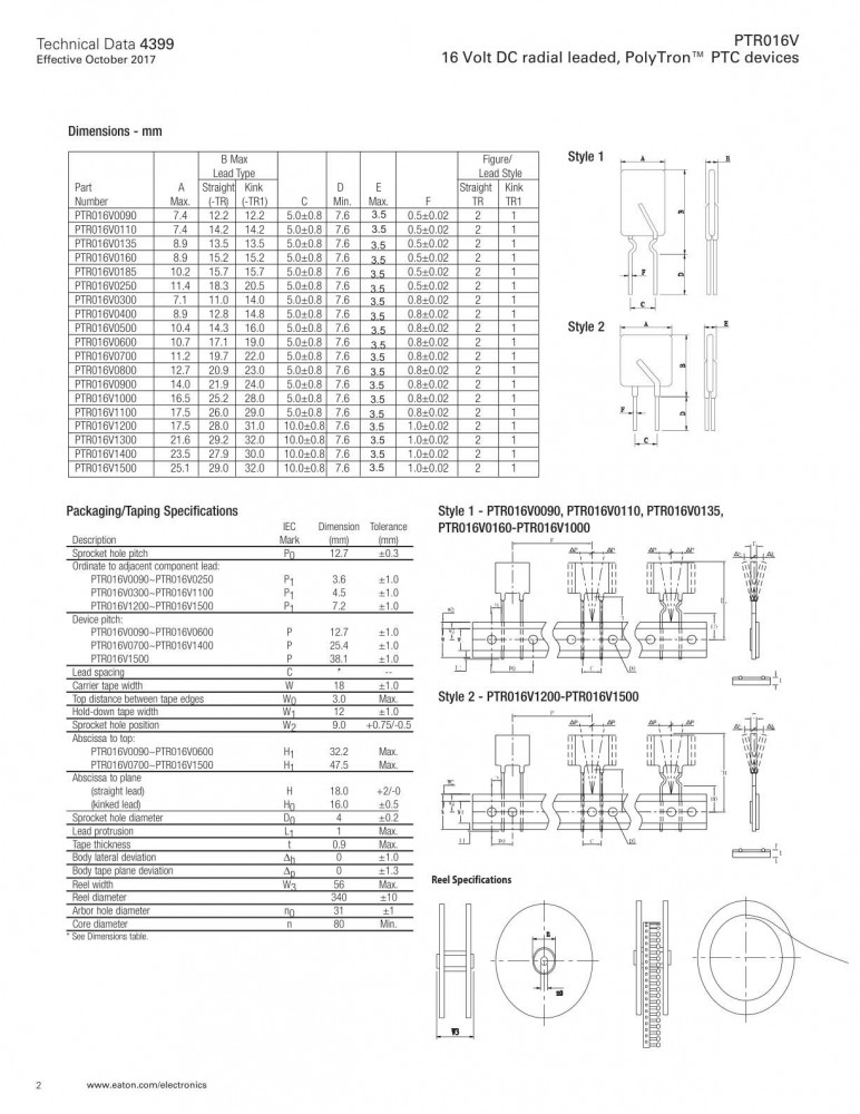 EATON PTR016V0500-TR datasheet page 2