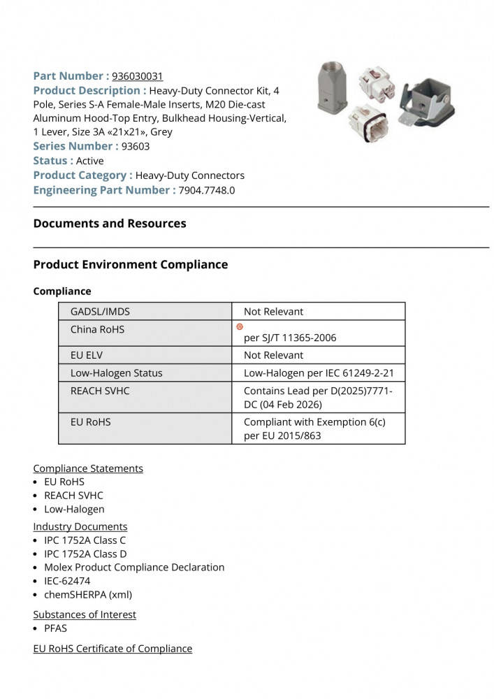 MOLEX 936030031 product document image 1