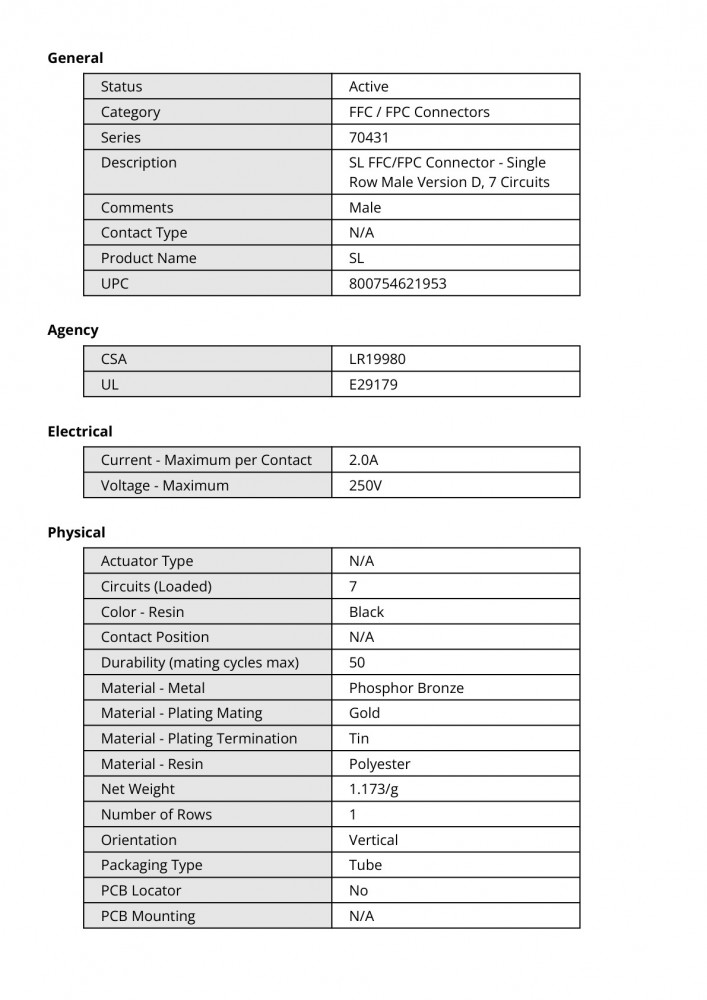 Technical document image 2 for MOLEX 15475074