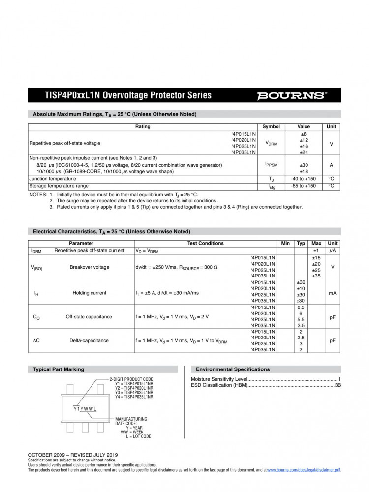 BOURNS TISP4P020L1NR-S datasheet page 2
