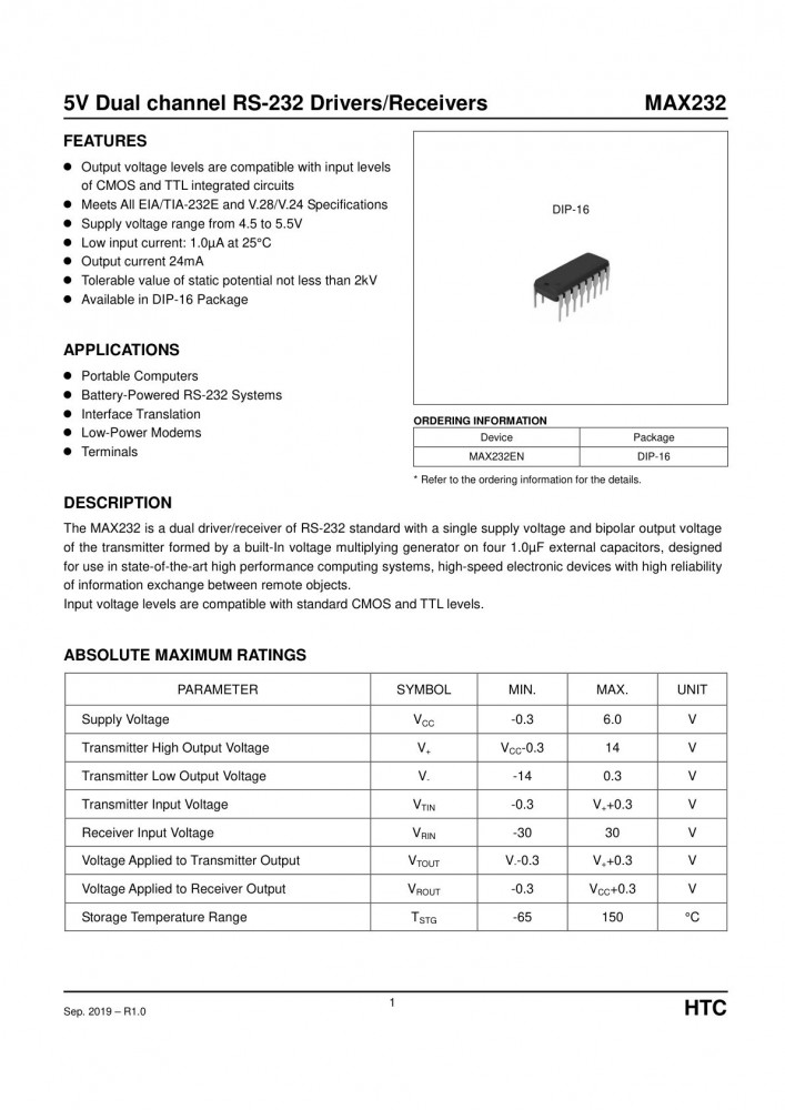 MAX232EN datasheet page 1