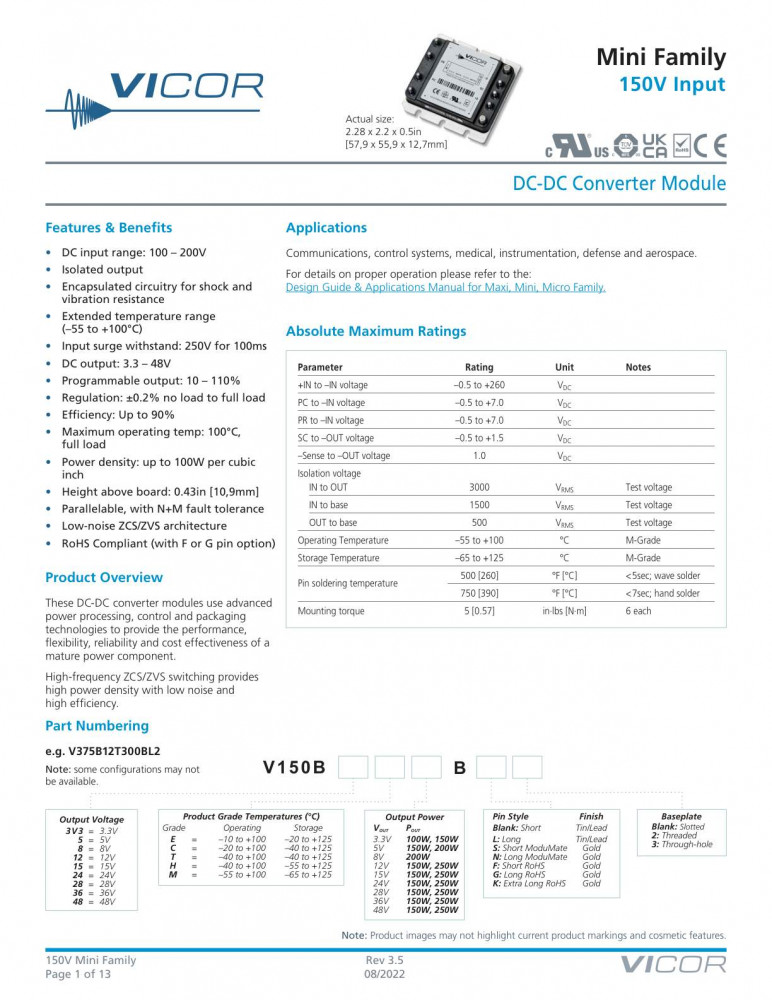 VICOR datasheet page 1