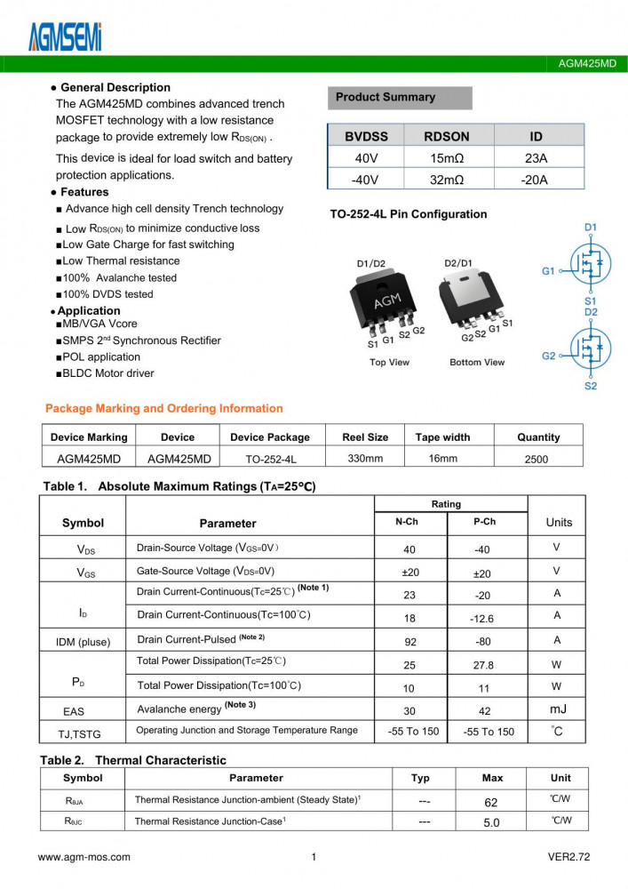 AGM425MD datasheet page 1
