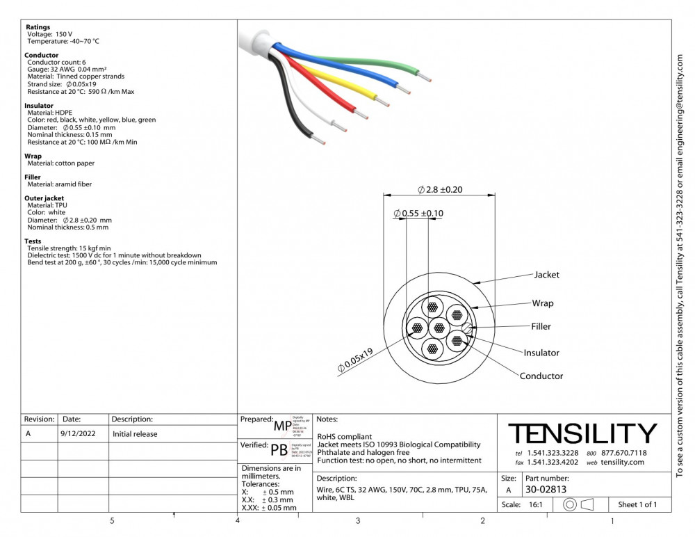 Tensility International 30-02813 cable specification drawing