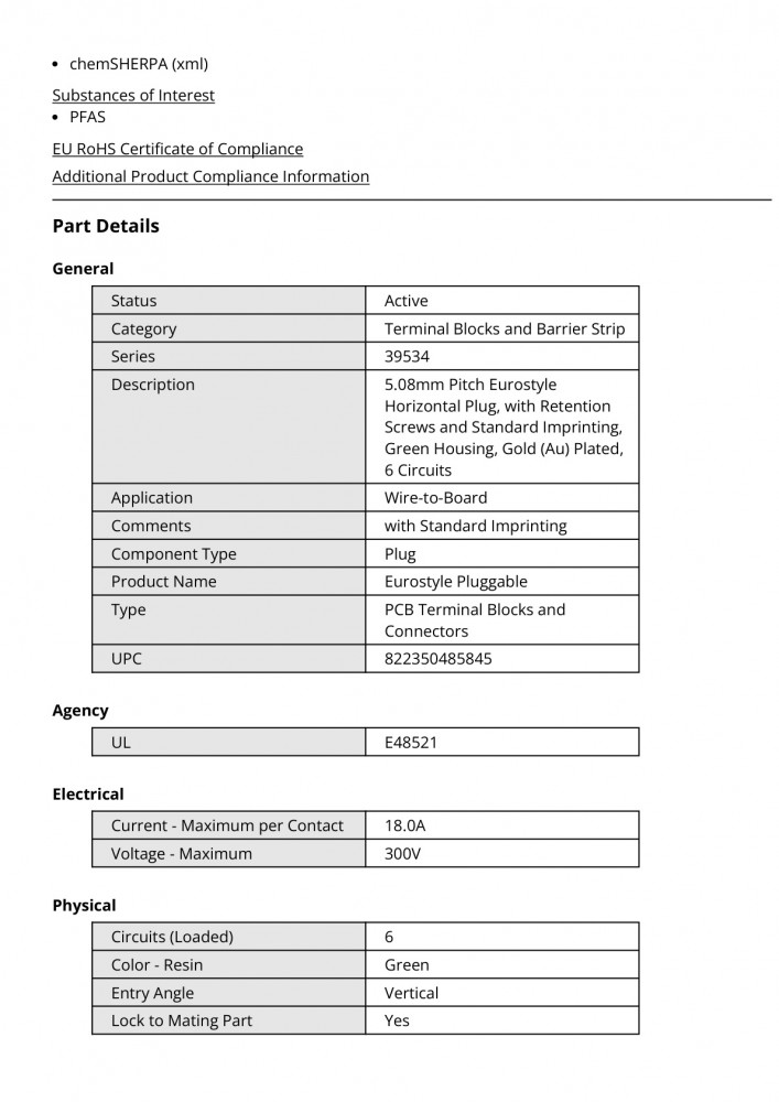 MOLEX ESE Eurostyle terminal block specification page 2