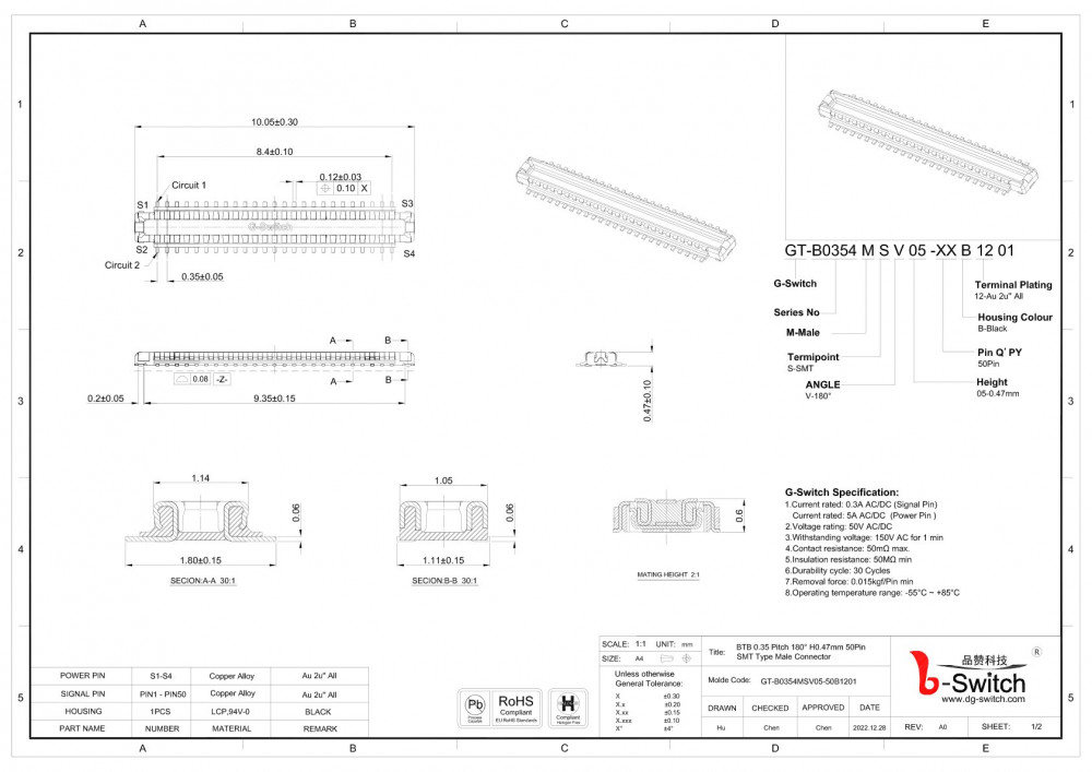 GT-B0354MSV05-50B1201 technical drawing sheet 1