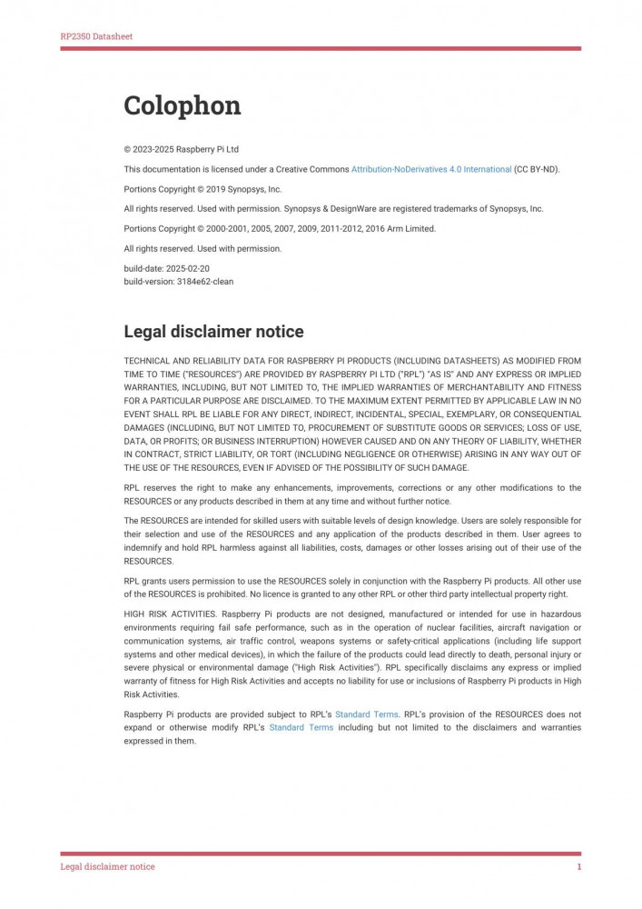 RP2350 datasheet page 2