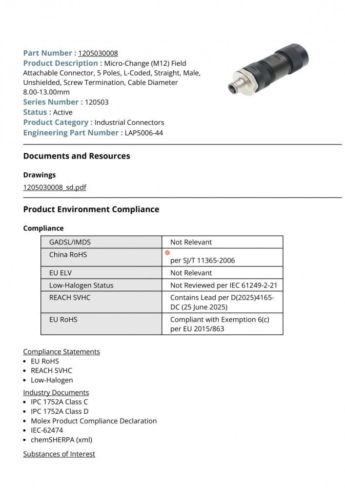 MOLEX 1205030008 technical drawing page 1
