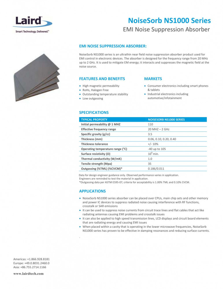 Laird NoiseSorb NS1000 Series document page 1