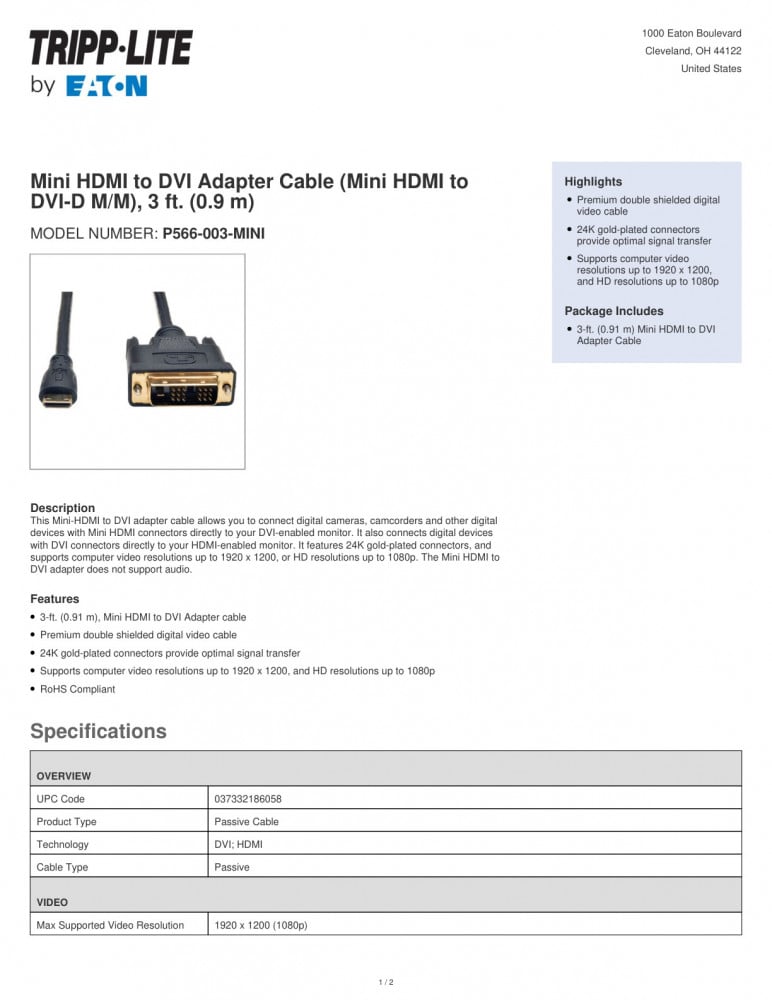 P566-003-MINI technical document page 1