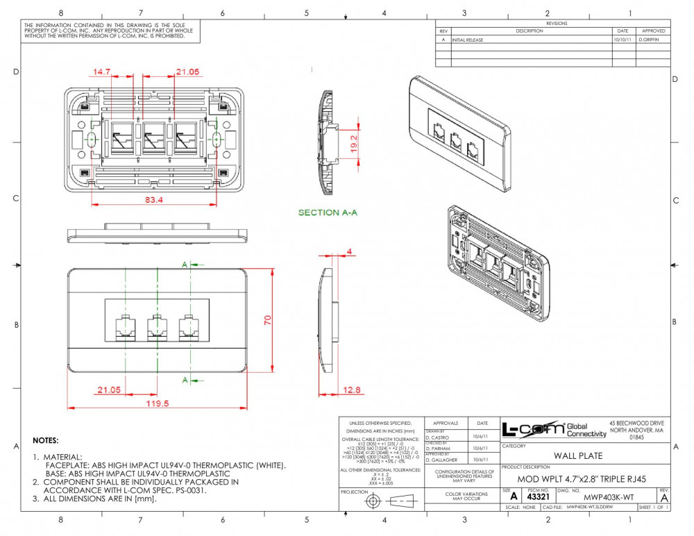 L-com MWP403K-WT technical drawing preview