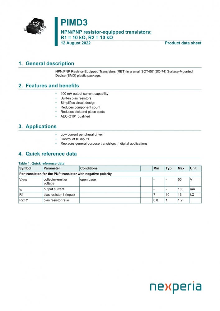 PIMD3F datasheet page 1