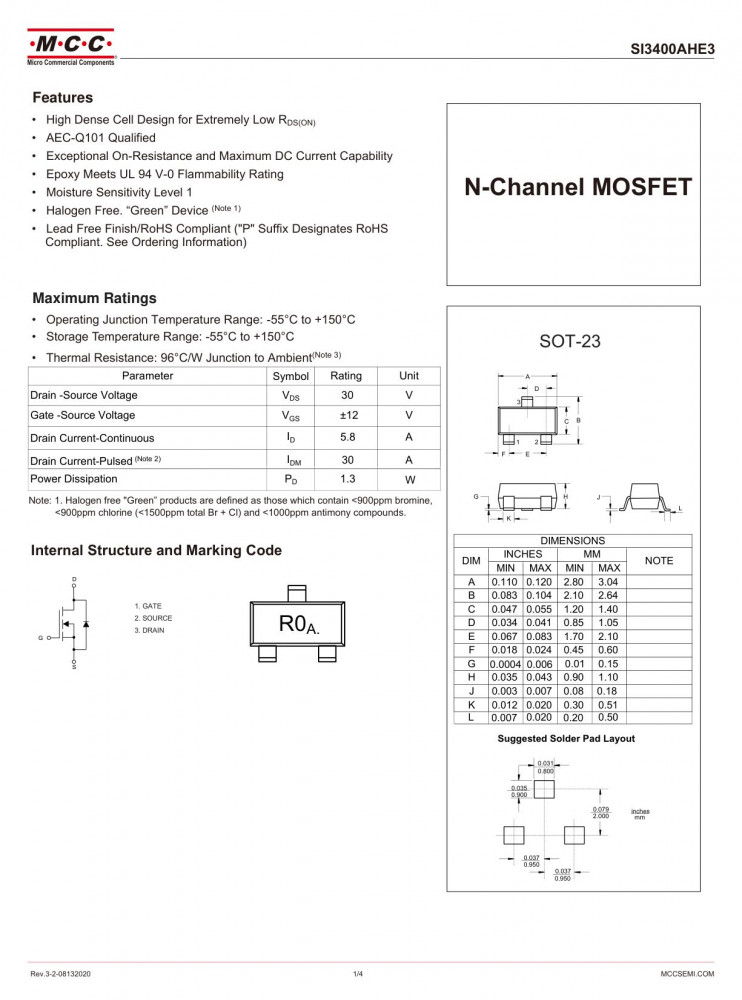 SI3400AHE3-TP datasheet page 1