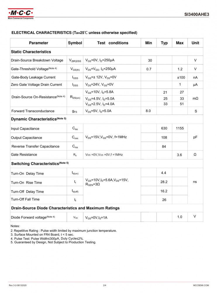 SI3400AHE3-TP datasheet page 2