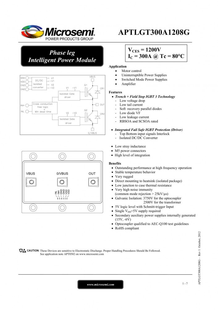 APTLGT300A1208G technical document page 1