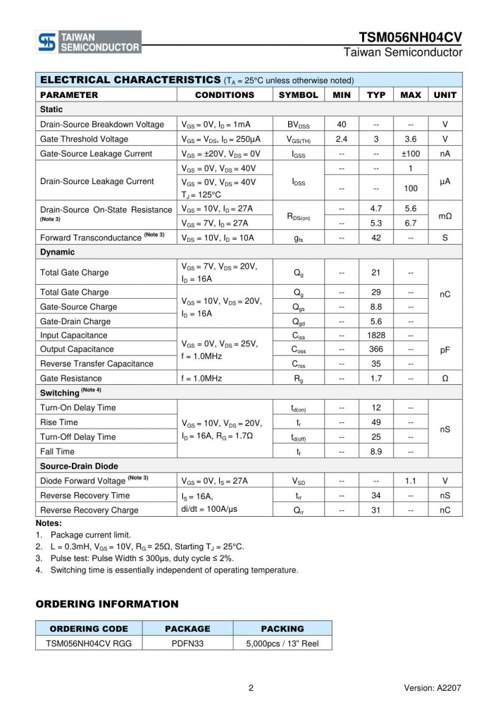 TSM056NH04CV datasheet page 2
