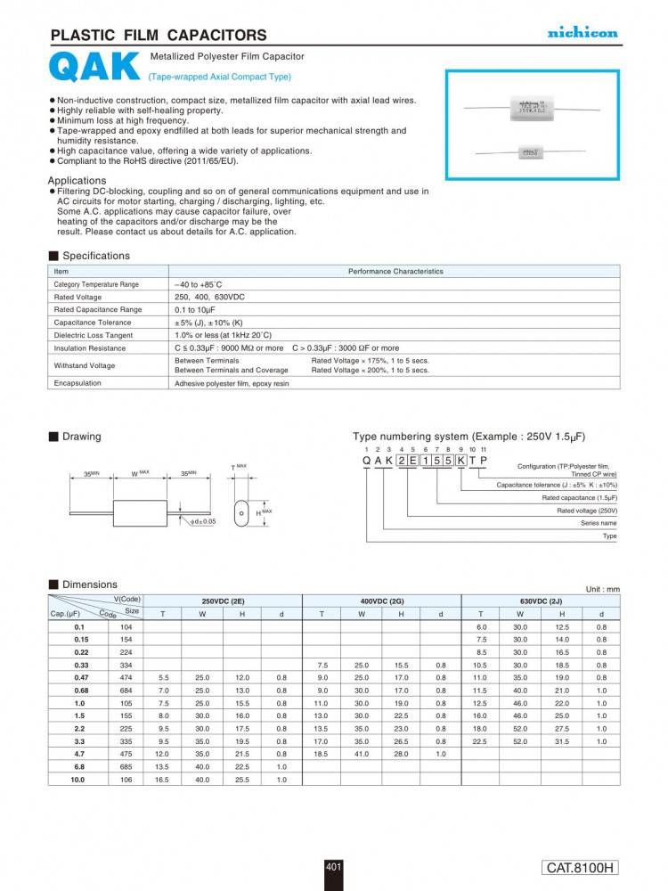 Nichicon QAK series technical document page
