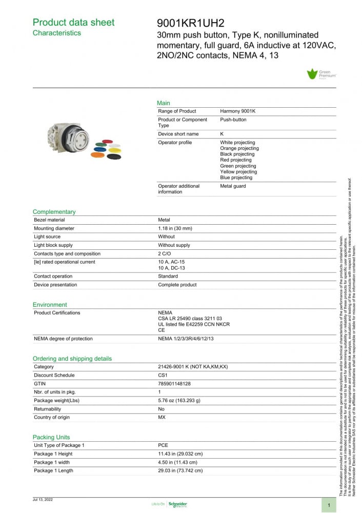 9001KR1UH2 technical document page 1