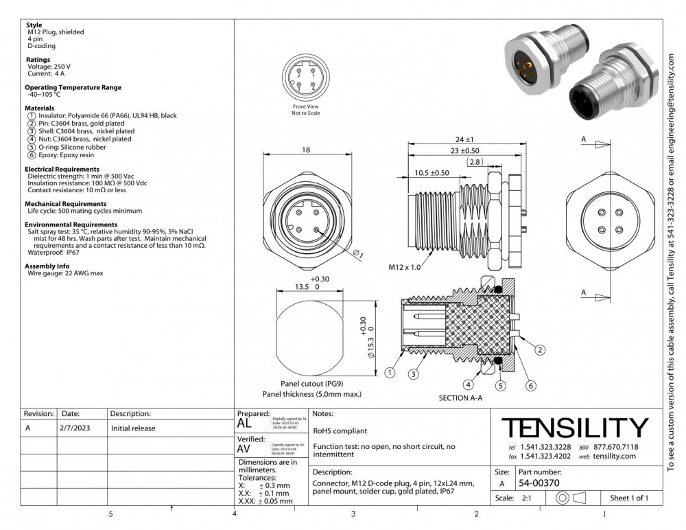 Technical drawing image for Tensility International part 54-00370
