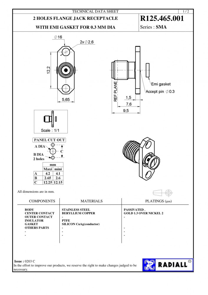 R125465001 technical document, page 1