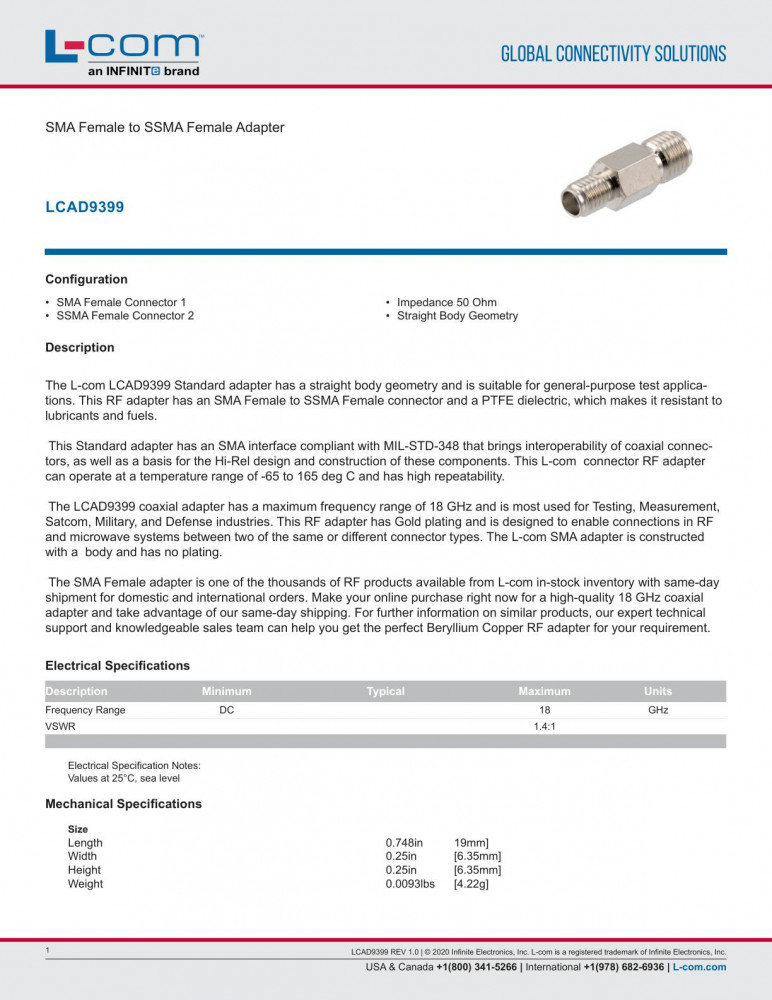 L-com LCAD9399 technical document page 1