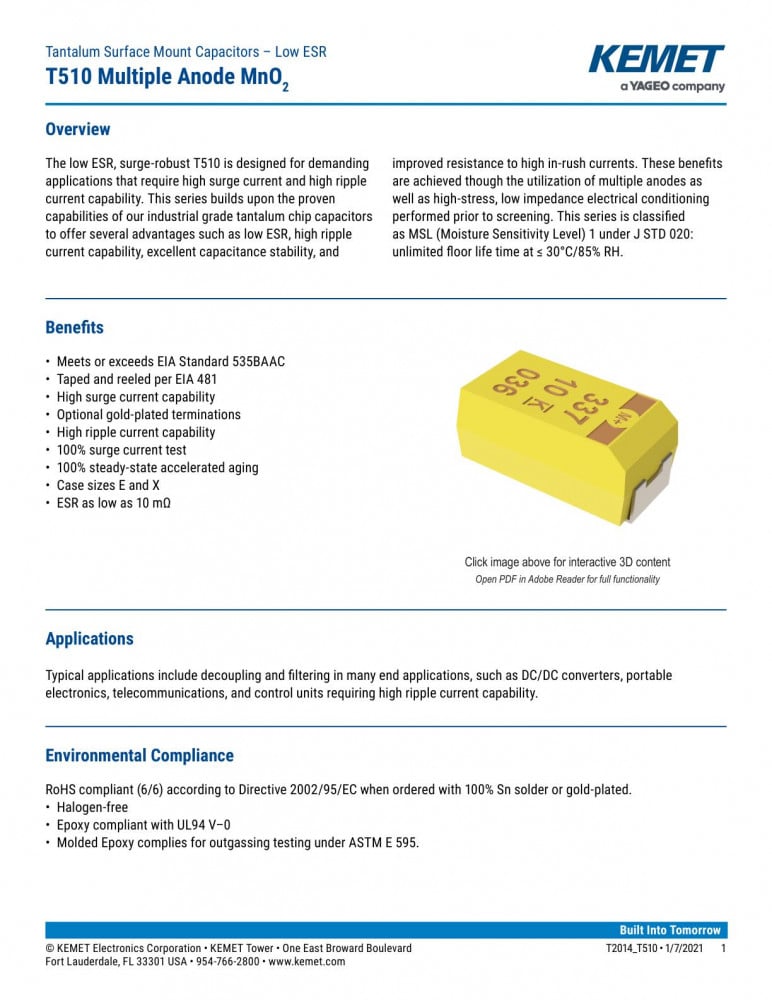 KEMET T510 datasheet page 1