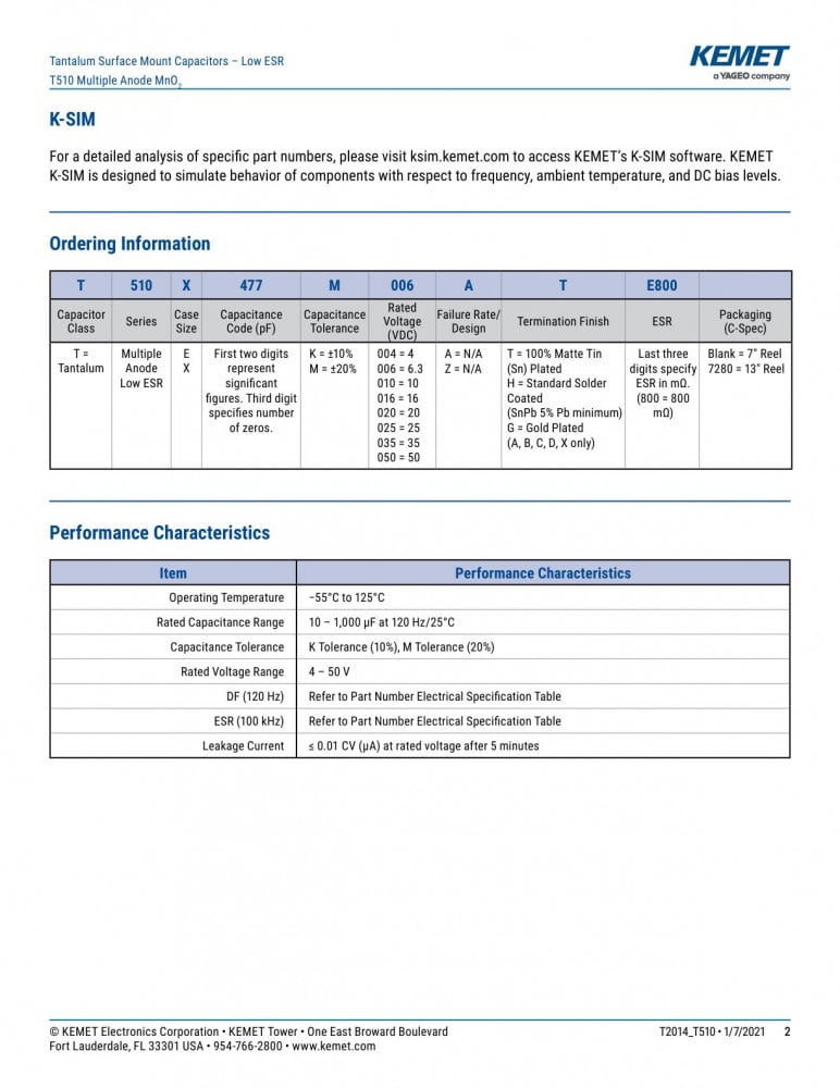 KEMET T510 datasheet page 2