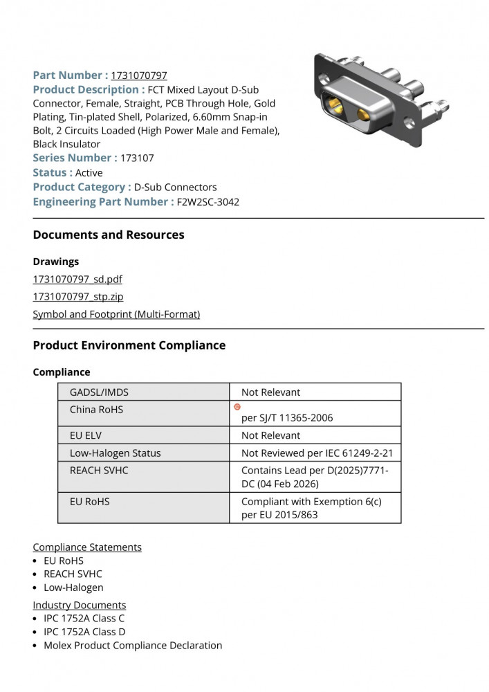 MOLEX 1731070797 technical document page 1
