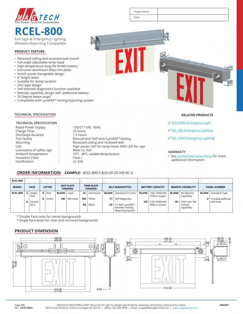 RCEL-800 technical document, page 1