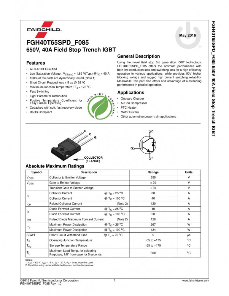 FGH40T65SPD-F085 datasheet page 1