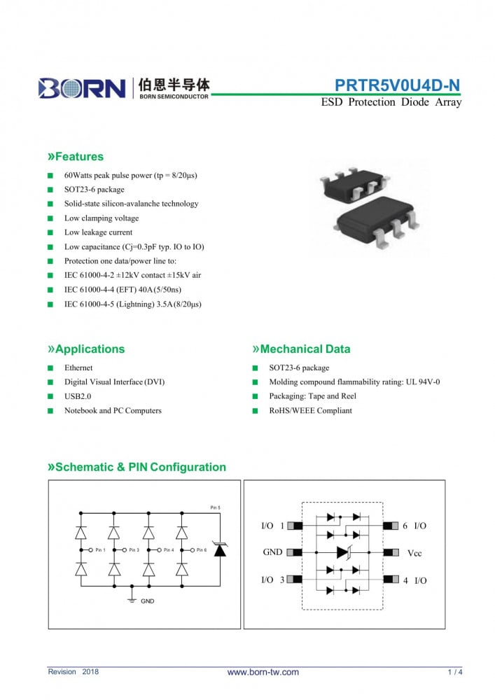 PRTR5V0U4D-N datasheet page 1