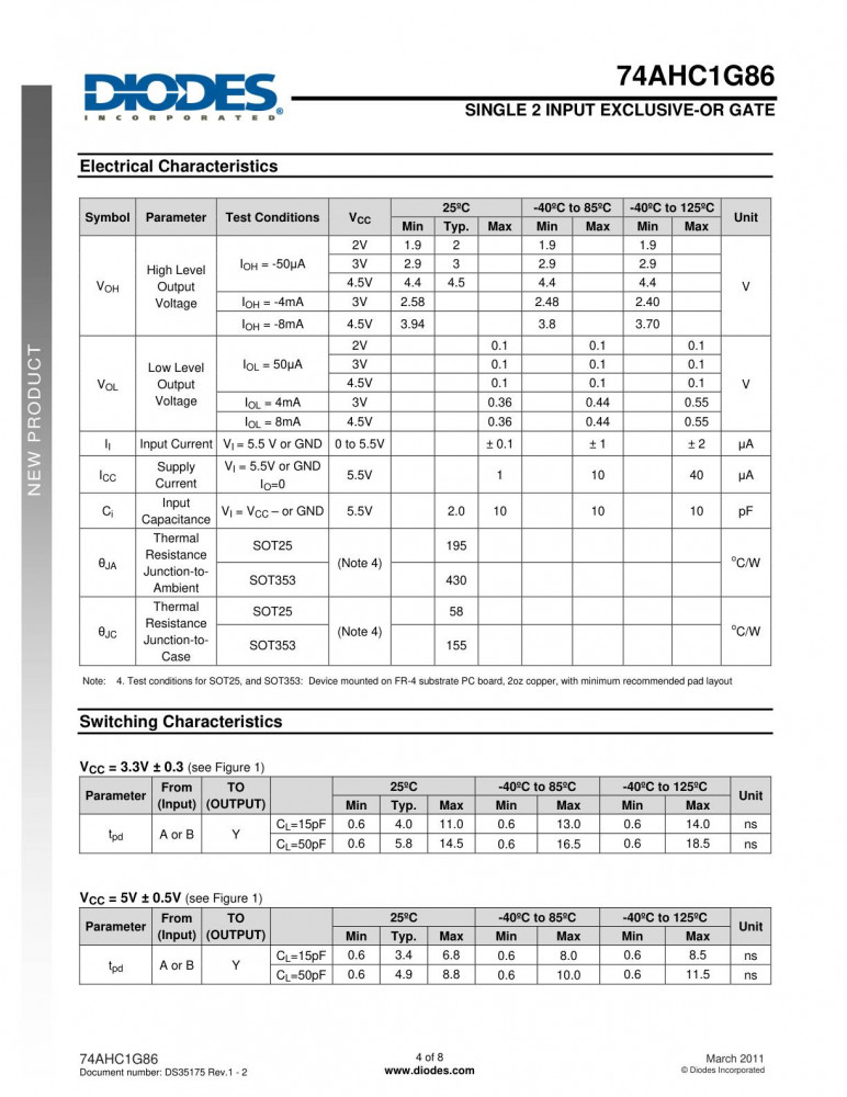74AHC1G86W5-7 datasheet page 4