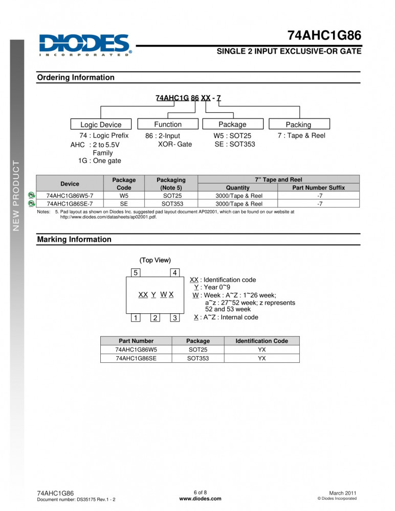 74AHC1G86W5-7 datasheet page 6