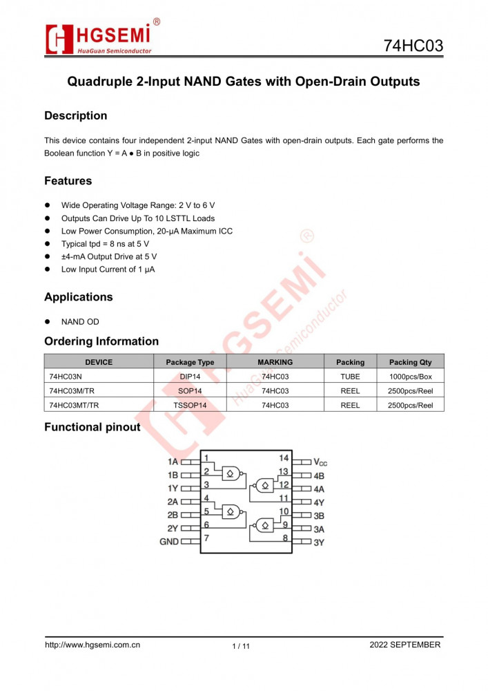 74HC03M/TR datasheet page 1
