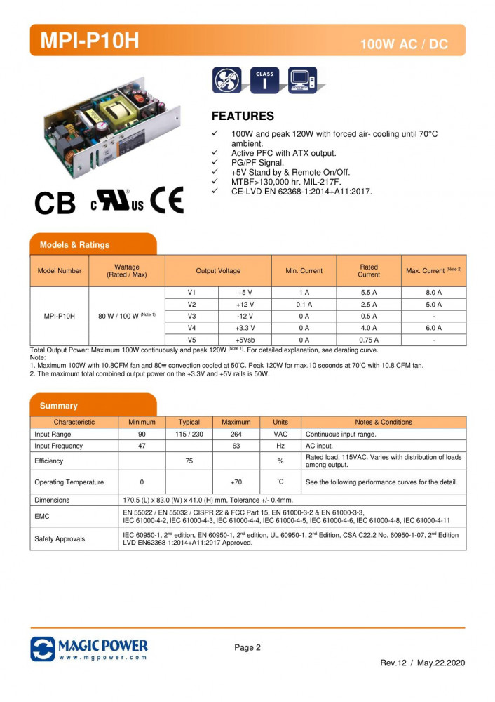 MPI-P10H specification, page 2
