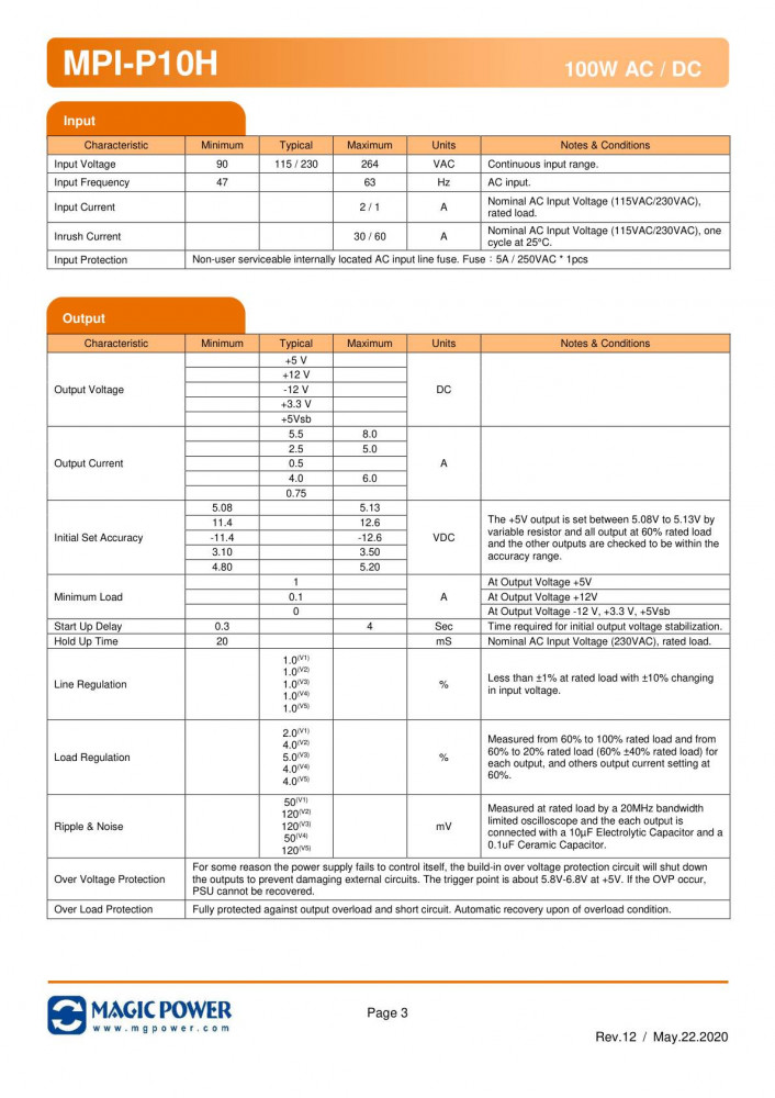 MPI-P10H specification, page 3