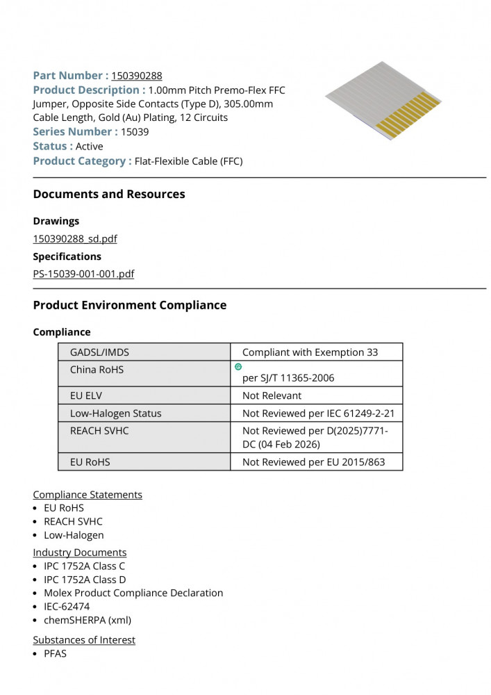 MOLEX FFC family specification, page 1
