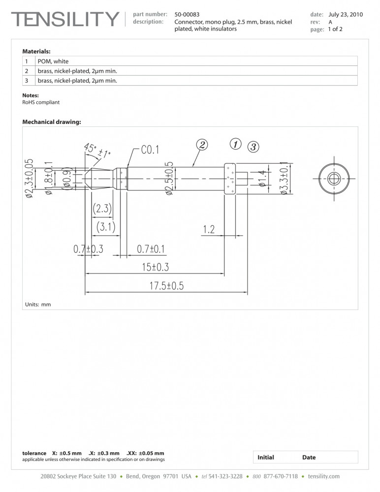 50-00083 specification document page 1