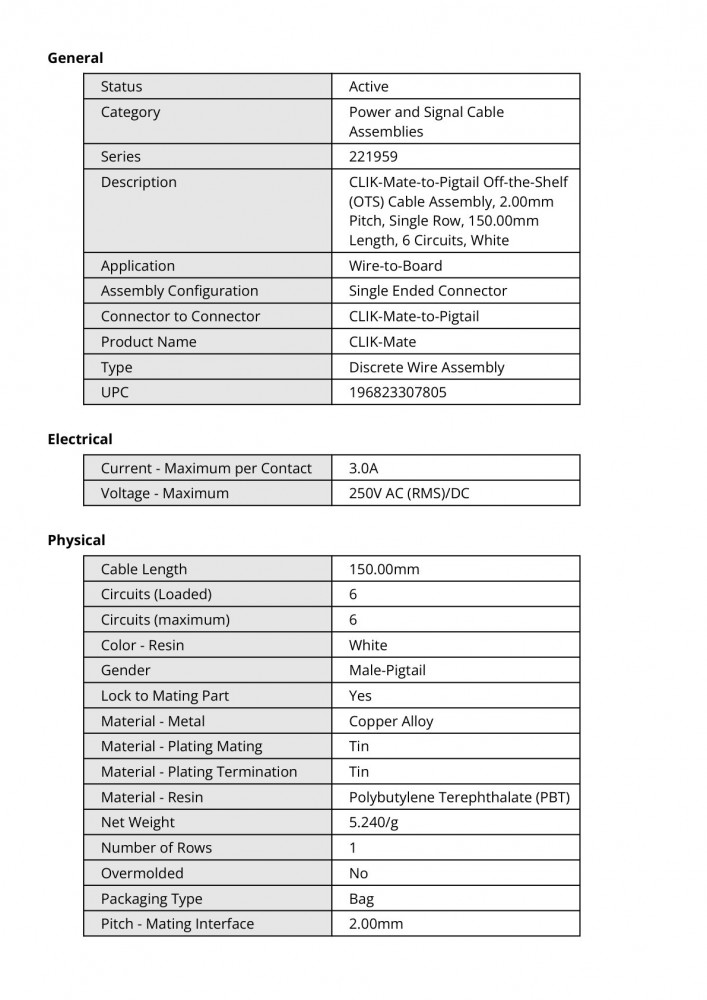 MOLEX 2219591062 product document preview, page 2